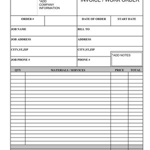 Simple Fillable PDF Quote, Work Order, Invoice Form - Etsy