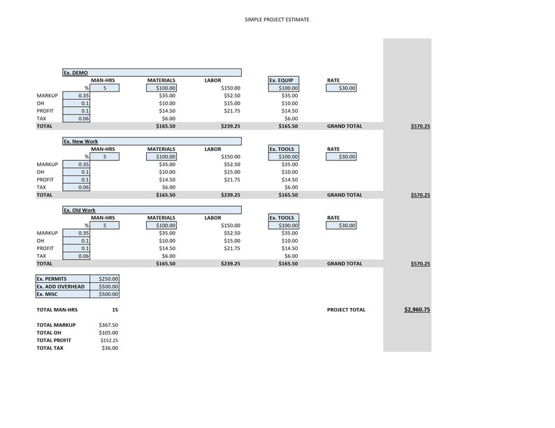 Simple Project Estimate Spreadsheet - Etsy