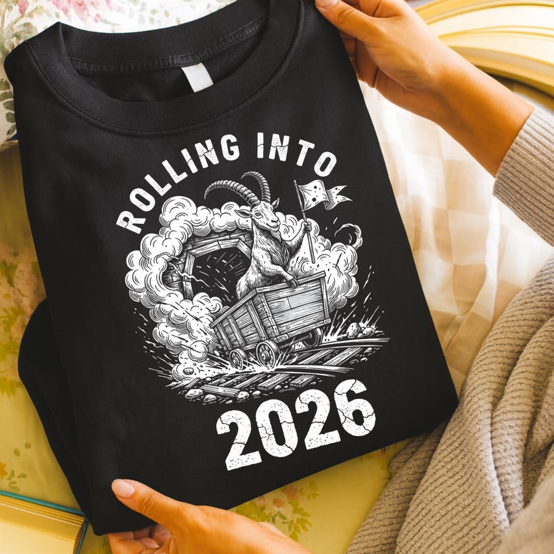 Rolling Into 2026 Goat Mine Cart Design (PNG), Halftone Christmas DTF ...