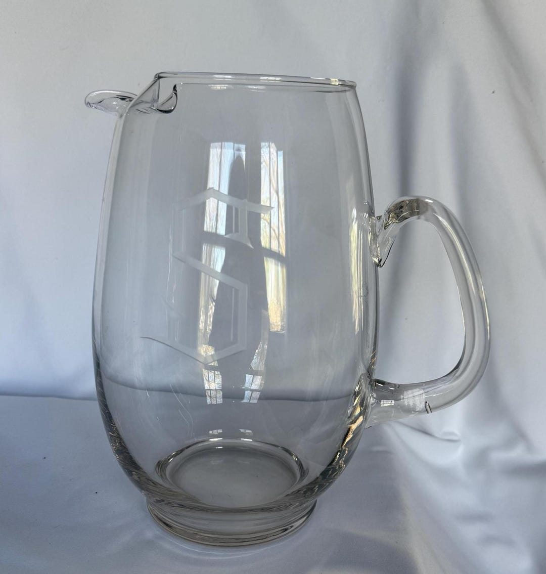 Vintage Glass Pitcher Featuring an Etched Monogram 