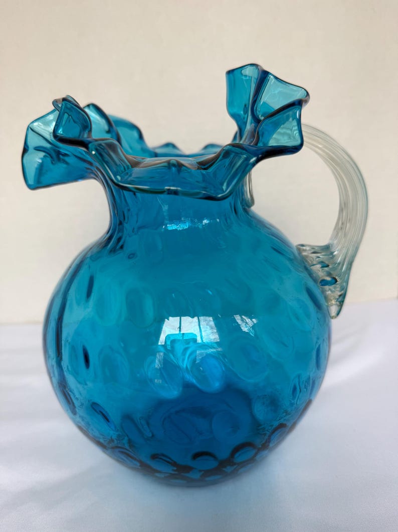 Fenton Blue Optic Coin Dot Ruffled Art Glass Pitcher - Etsy