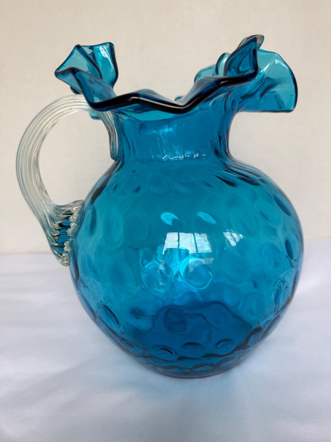 Fenton Blue Optic Coin Dot Ruffled Art Glass Pitcher - Etsy