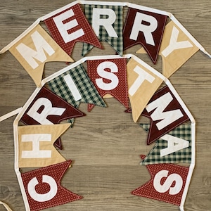 Custom Fabric Merry Christmas Banner, Fabric Holiday Bunting, Christmas ...