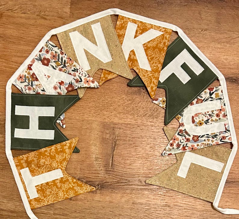 Custom Fabric Happy Thanksgiving Bunting, Fabric Give Thanks Banner ...