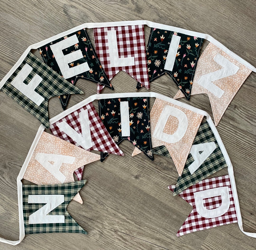 Custom Fabric Feliz Navidad Banner, Fabric Spanish Holiday Bunting ...