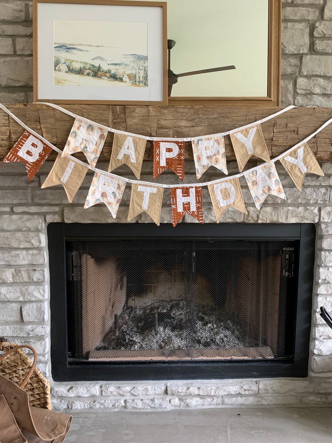 READY TO SHIP Neutral Fabric Happy Birthday Banner, Fabric Happy ...