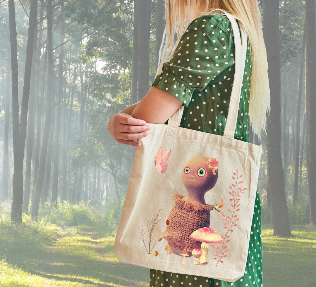 Cottagecore Tote Bag, Botanical Canvas Tote, Forestcore Butterflies ...