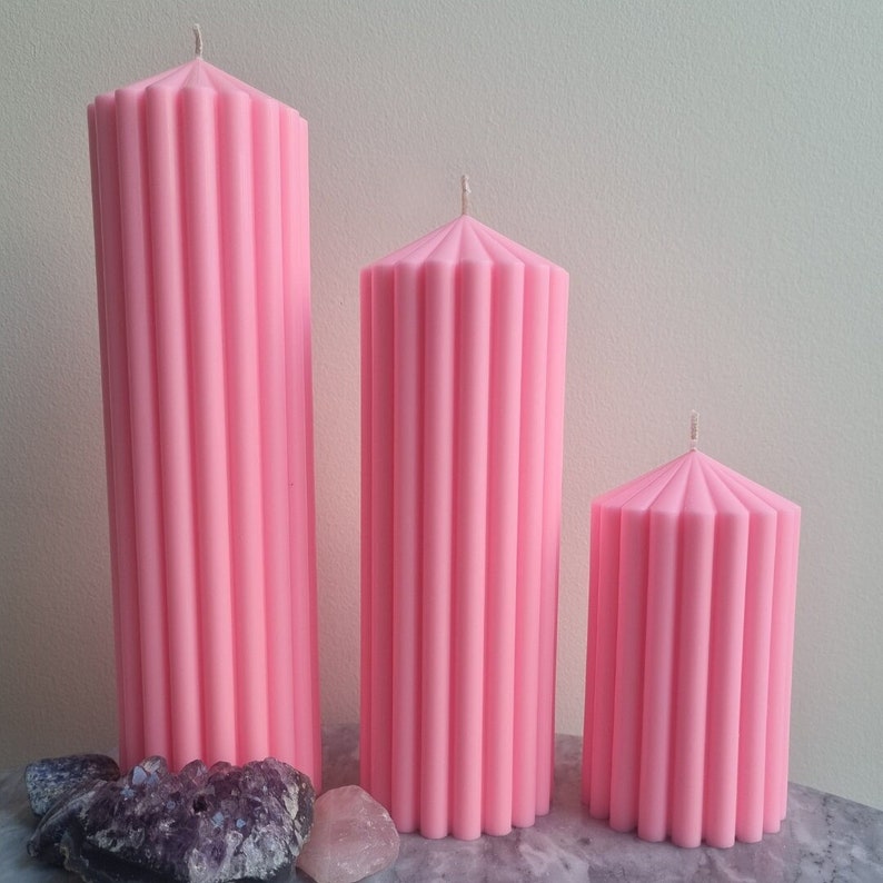 Custom Ribbed Pillar Candle Set Home Decor Candles Stylish - Etsy