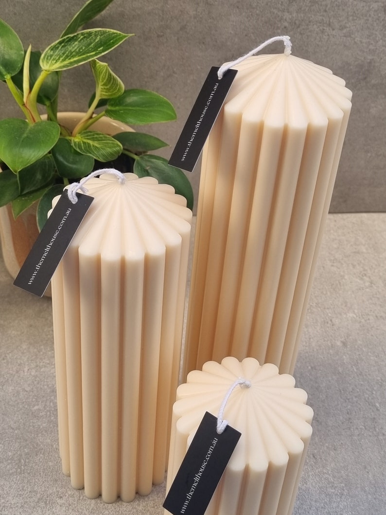 Custom Ribbed Pillar Candle Set Home Decor Candles Stylish - Etsy
