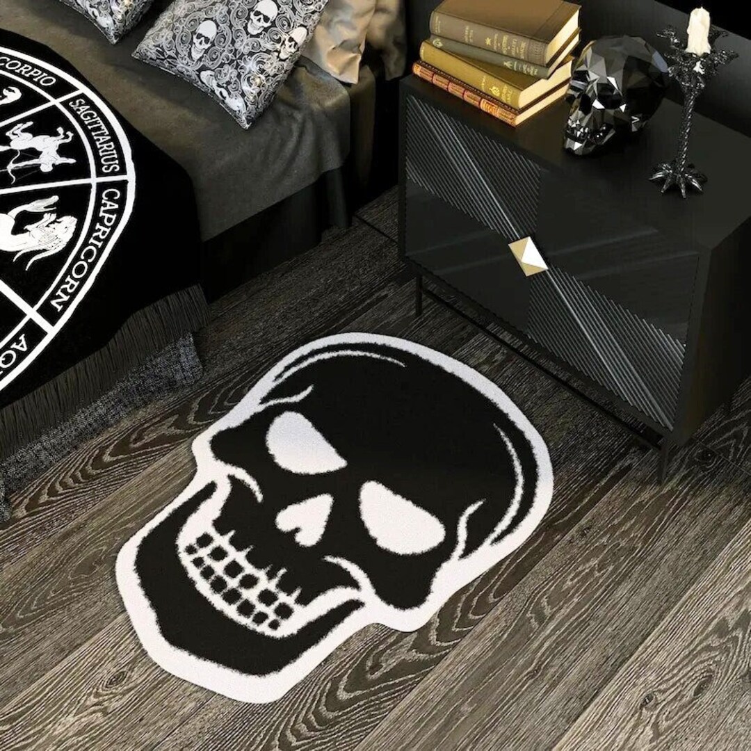 Skull Tufted Rug Shaggy Macabre Horror Lover Dark Themed - Etsy