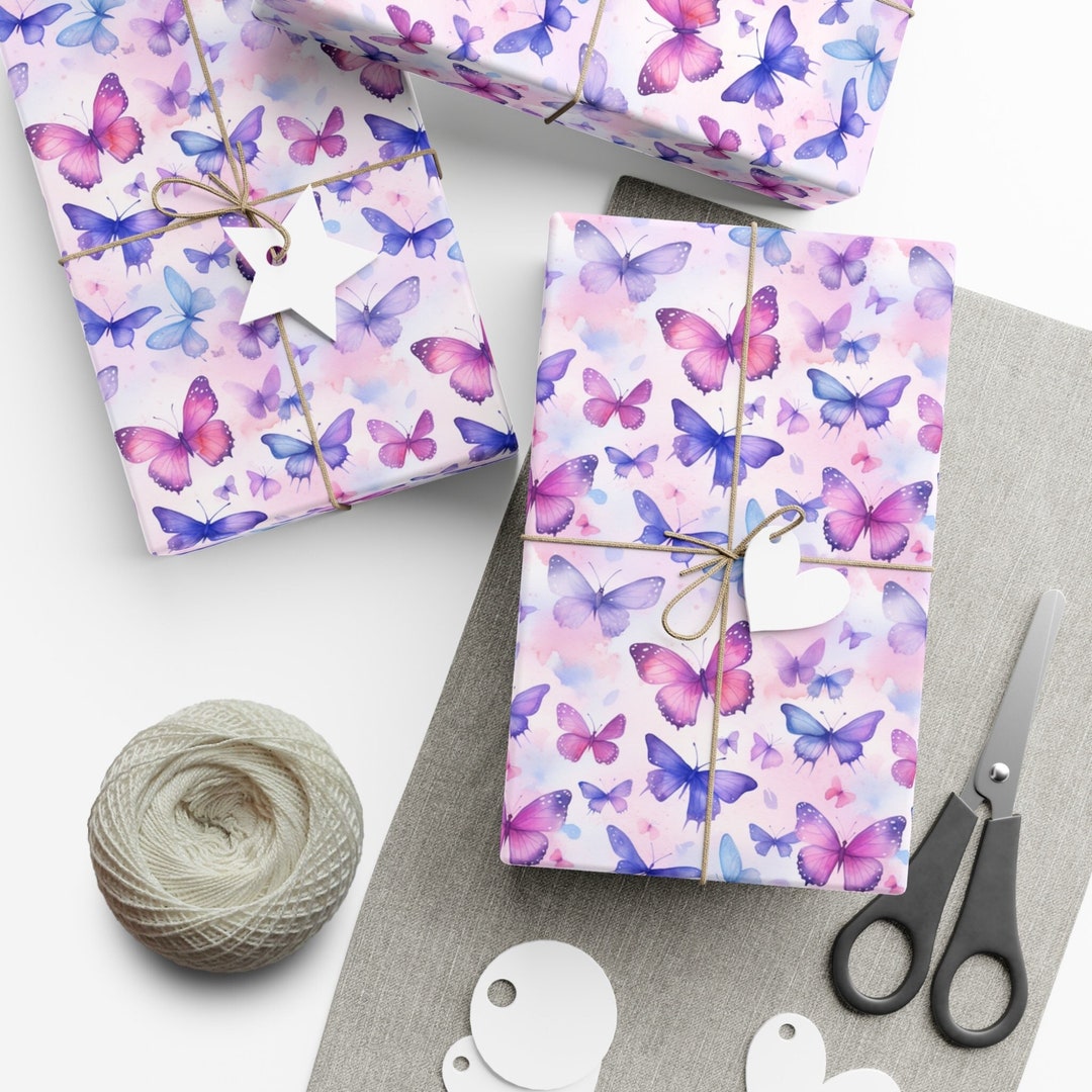 Girly Birthday Wrapping Paper, Butterfly Birthday Gift Wrap, Fun ...