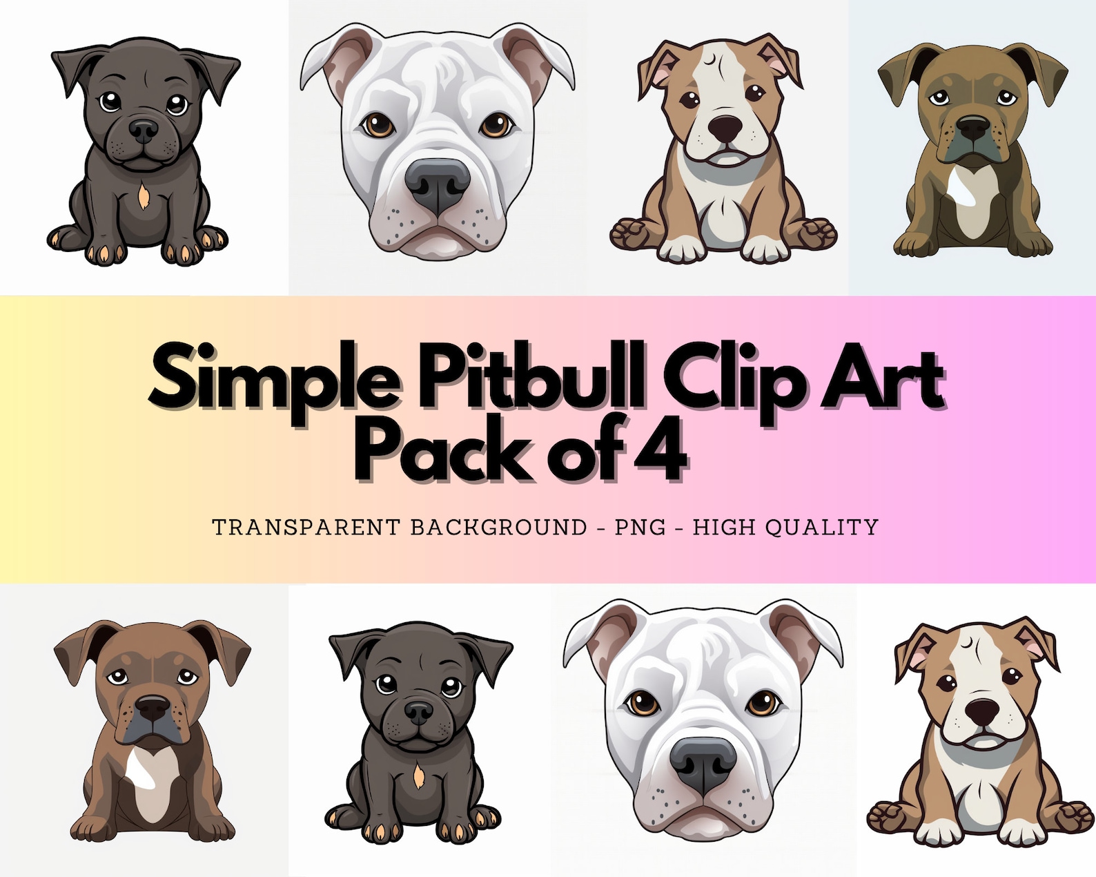 Cute and Simple Pitbull Clip Art PACK OF 4 PNG Instant - Etsy