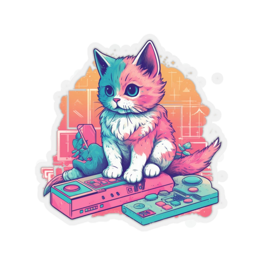 Vaporwave Kitty, Kawaii Kitty, Cute Kitty Sticker, Cat Sticker, Cool Cat - Etsy