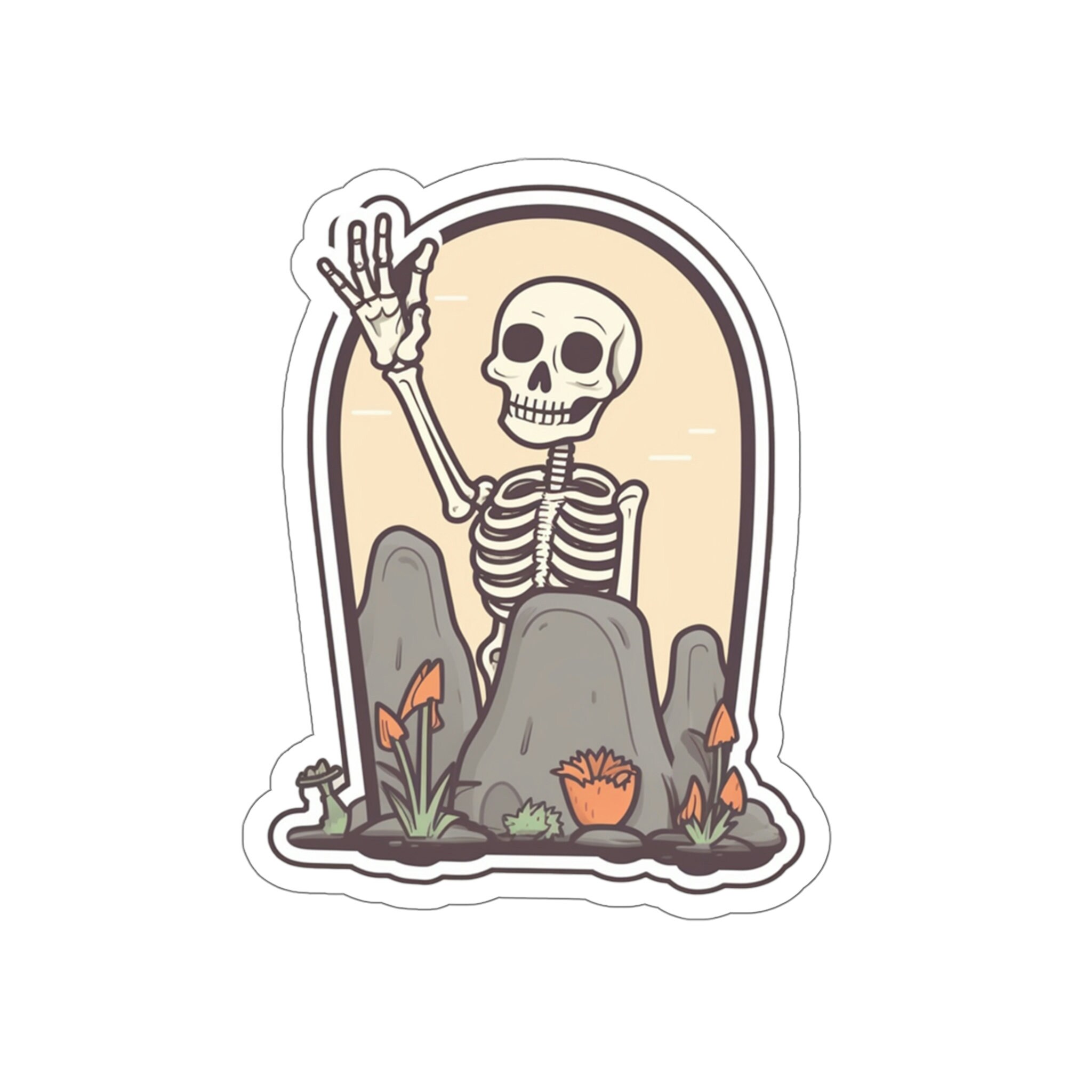 Kawaii Skeleton Hand Sticker Cute Graveyard Cartoon Sticker, Simple ...
