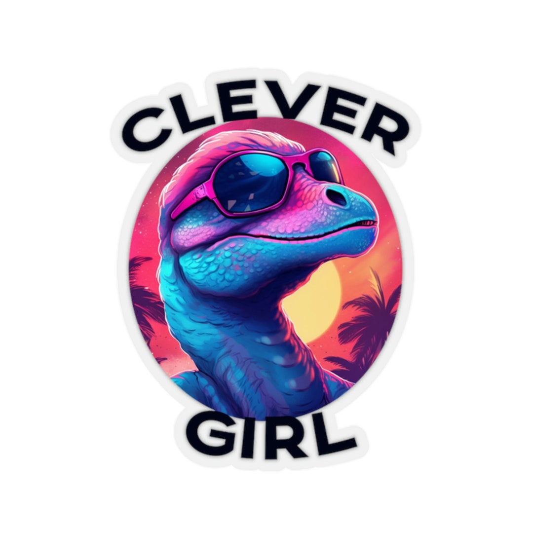 Clever Girl Velociraptor Sticker in Vaporwave Style With Sunglasses ...