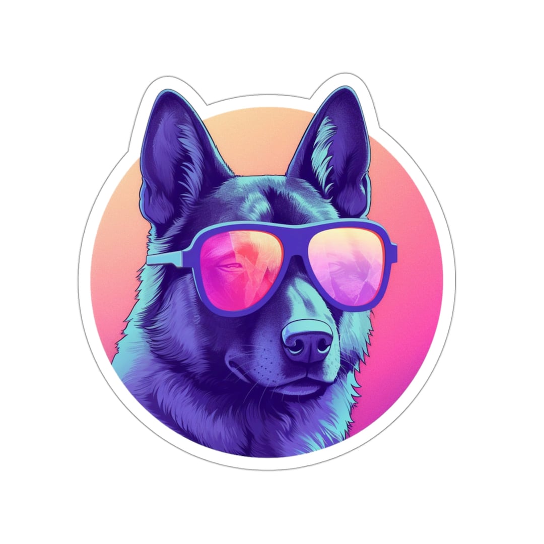 Vaporwave German Shepherd Sticker: Retro Aesthetic Doggo Decal for ...