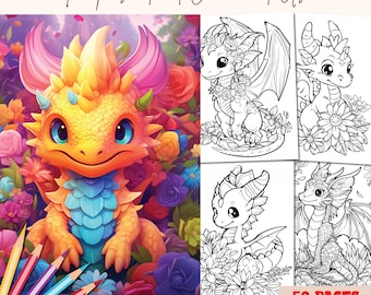 Cute Chibi Baby Dragon Coloring Pages for Kids and Adults, Dinosaur ...
