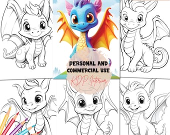 Cute Chibi Baby Dragon Coloring Pages for Kids and Adults, Dinosaur ...