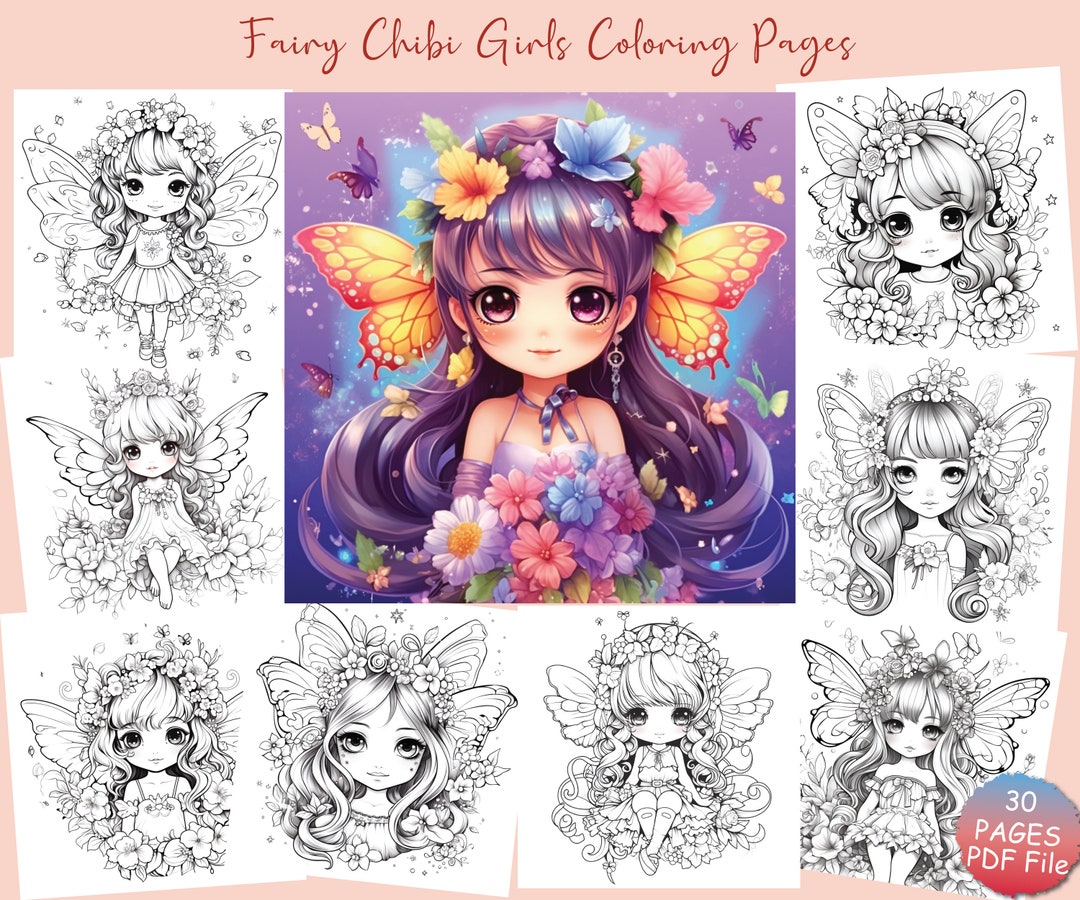 Cute Chibi Girls Coloring Pages for Adults and Kids, Fairy Chibi Girls ...