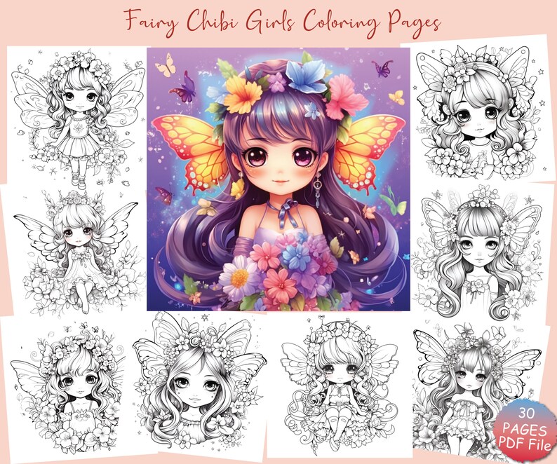 Cute Chibi Girls Coloring Pages for Adults and Kids, Fairy Chibi Girls ...
