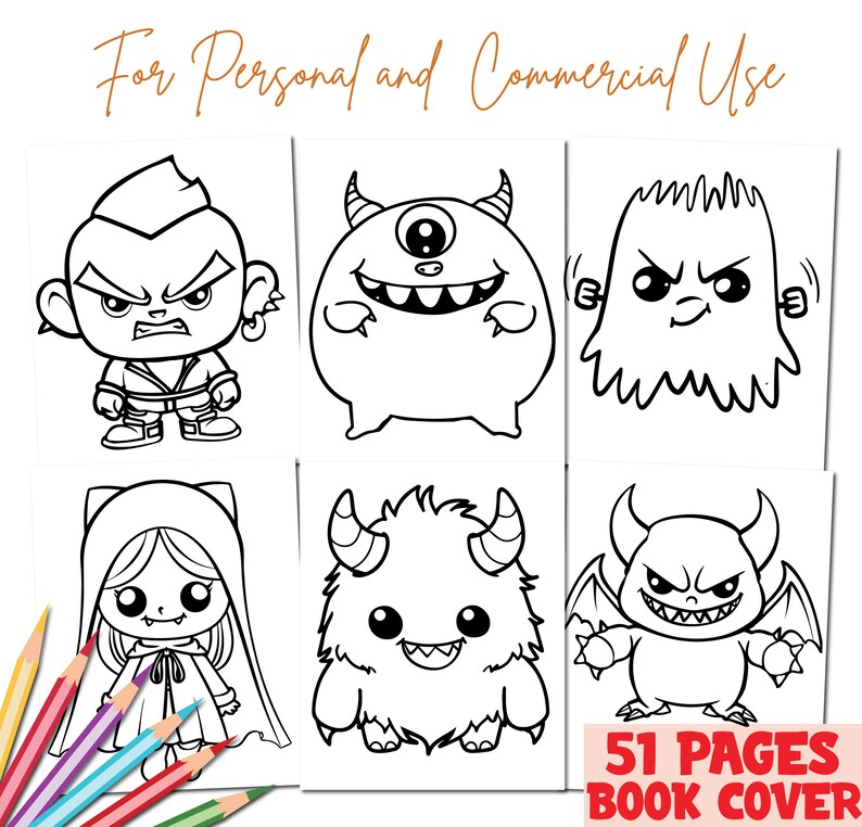 Printable Cute Monsters Coloring Pages for Kids and Adults, Villain ...
