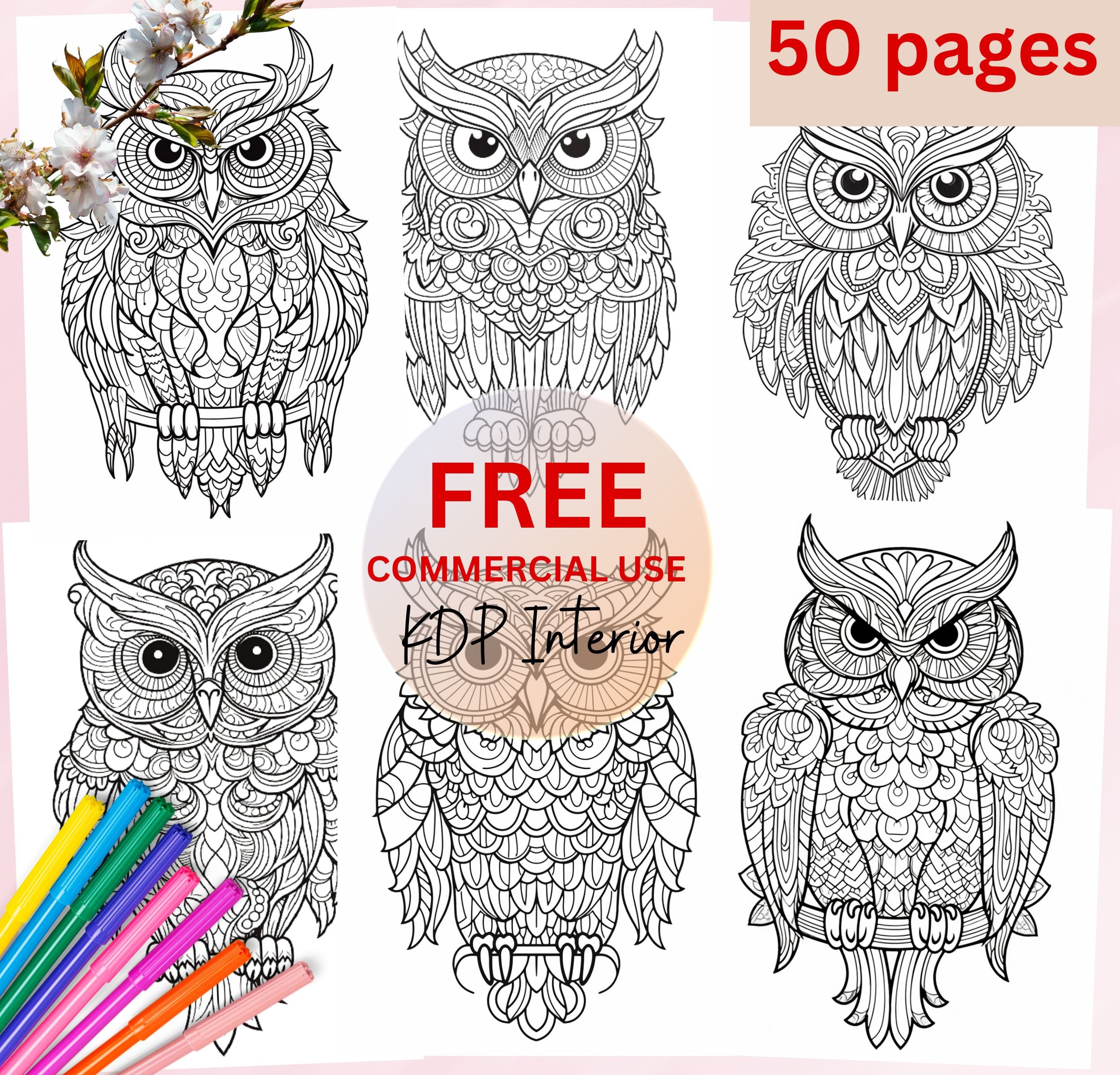 Printable Owl Mandala Coloring Pages for Kids and Adults, Bird , KDP ...