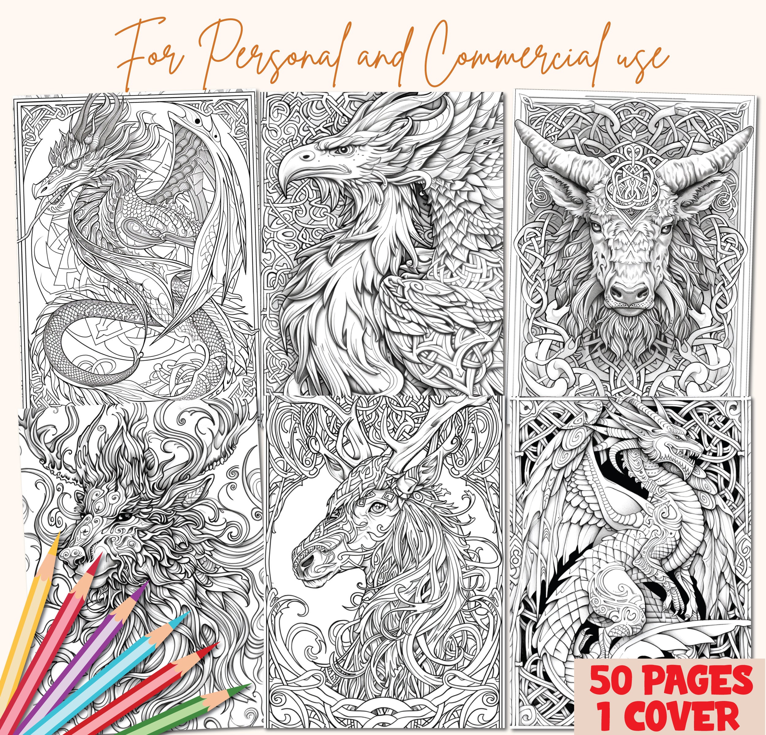 Printable Mythical Creatures Coloring Pages for Adults, Magical ...