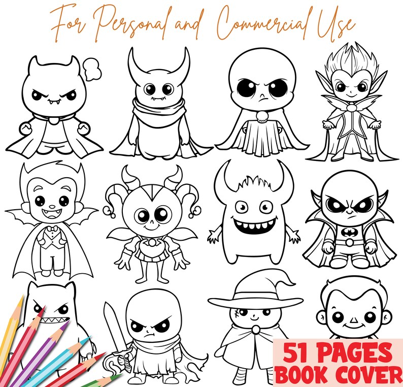 Printable Cute Monsters Coloring Pages for Kids and Adults, Villain ...