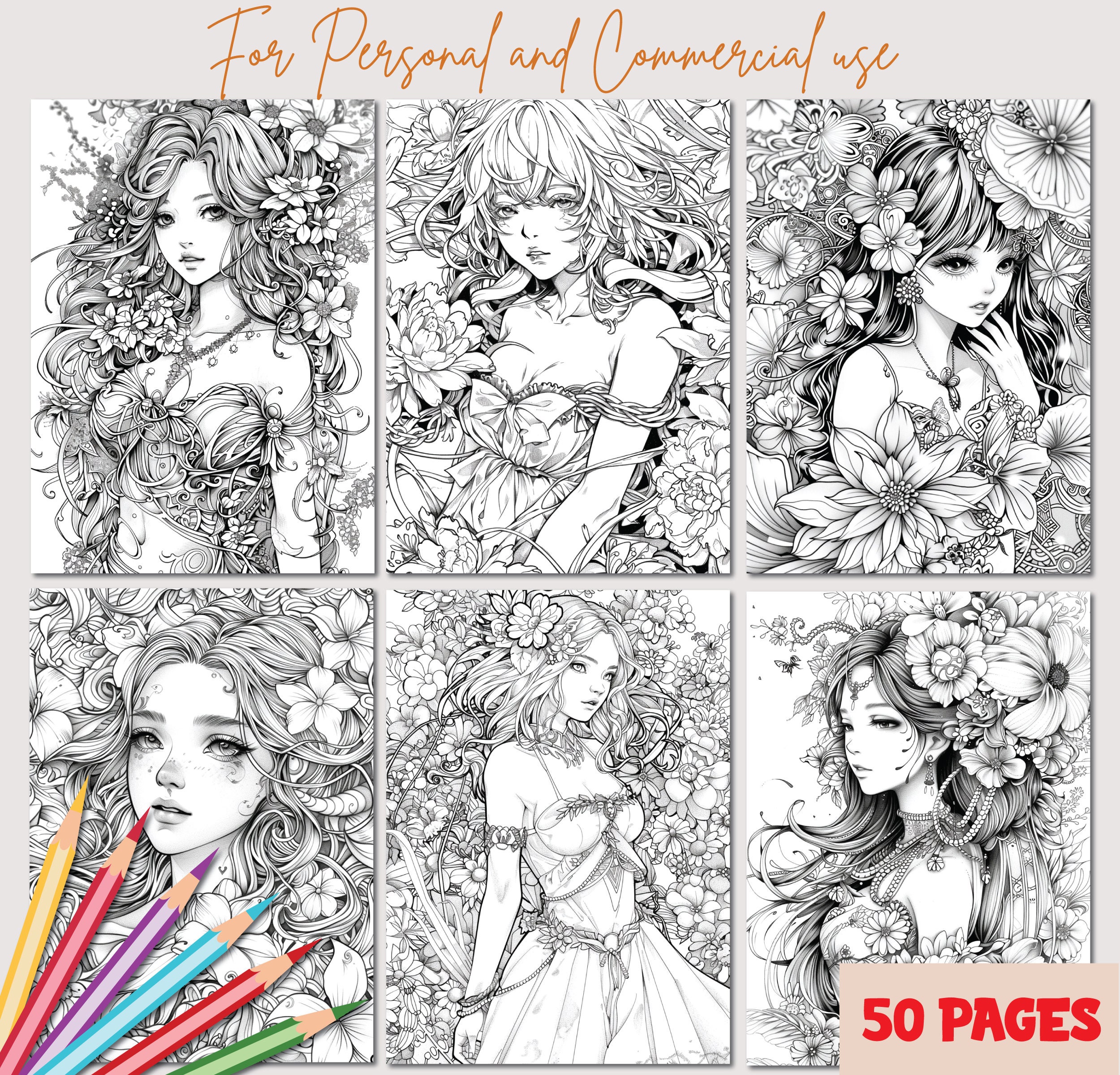 Printable Anime Fantasy Coloring Pages for Adults and Kids, Fairy Anime ...
