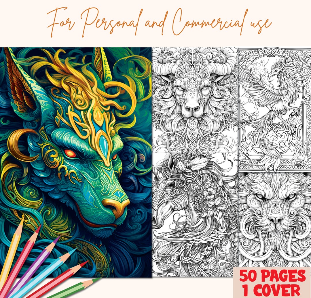 Printable Mythical Creatures Coloring Pages for Adults, Magical ...