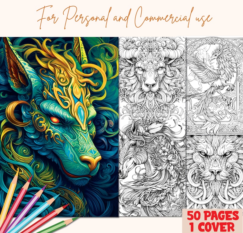 Printable Mythical Creatures Coloring Pages for Adults, Magical ...