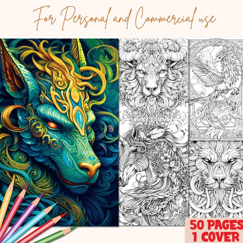 Mythical Printable Adult Coloring Pages - Etsy