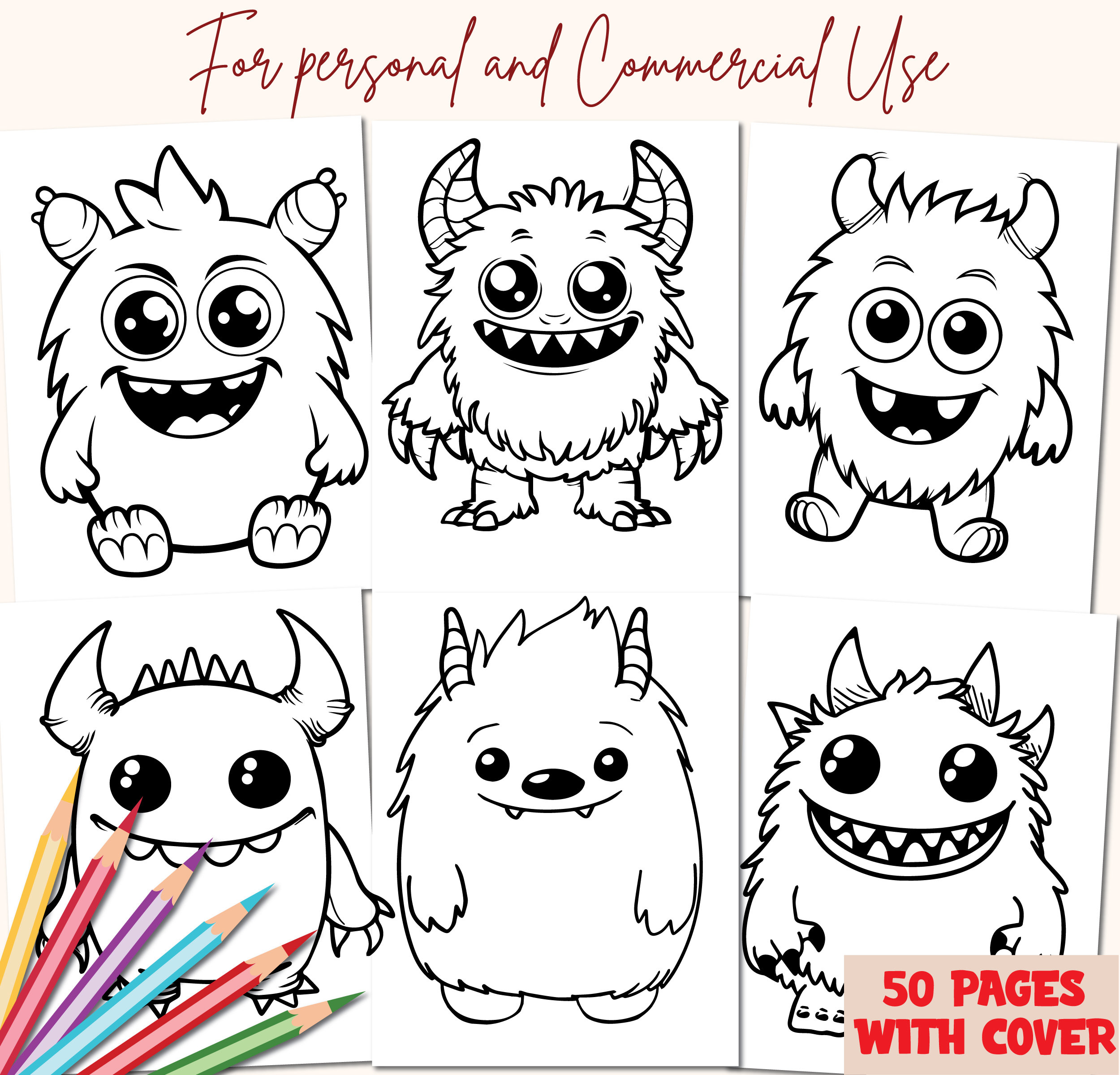 Printable Cute Monsters Coloring Pages for Kids and Adults, Funny ...