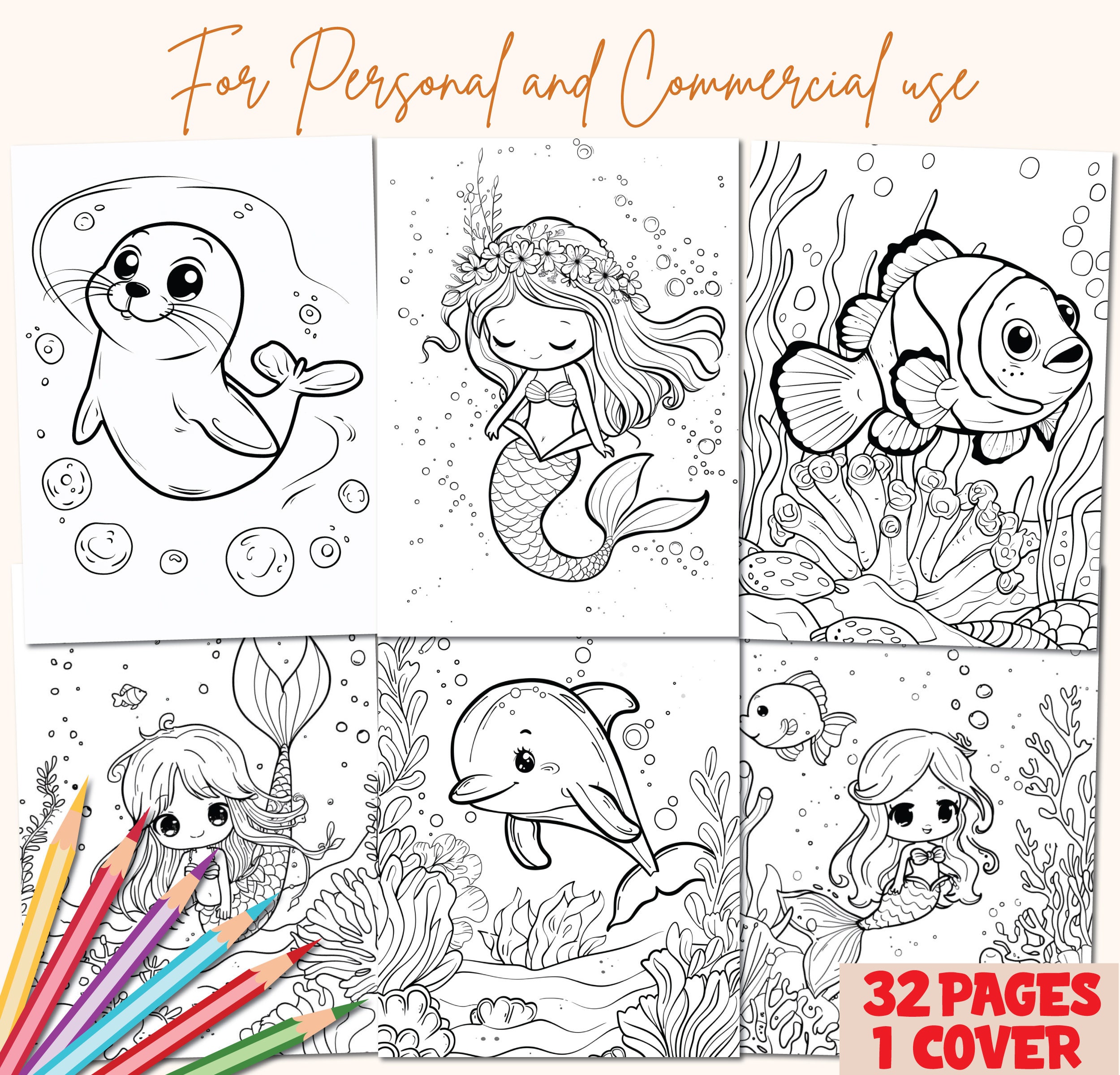 Printable Cute Chibi Mermaids Coloring Pages for Kids and Adults ...