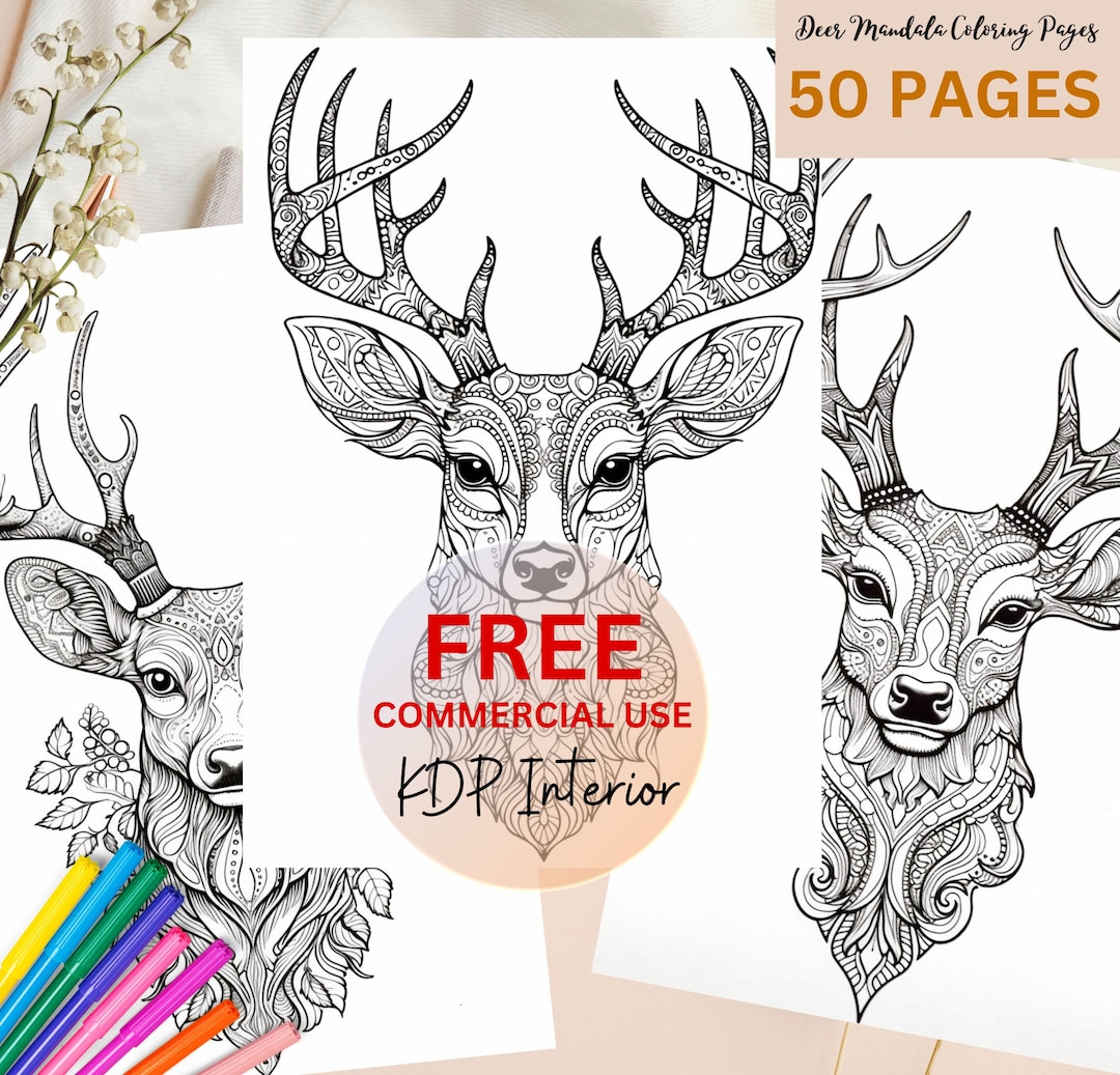 Printable Deer Mandala Coloring Pages for Kids and Adults, Animals, KDP ...