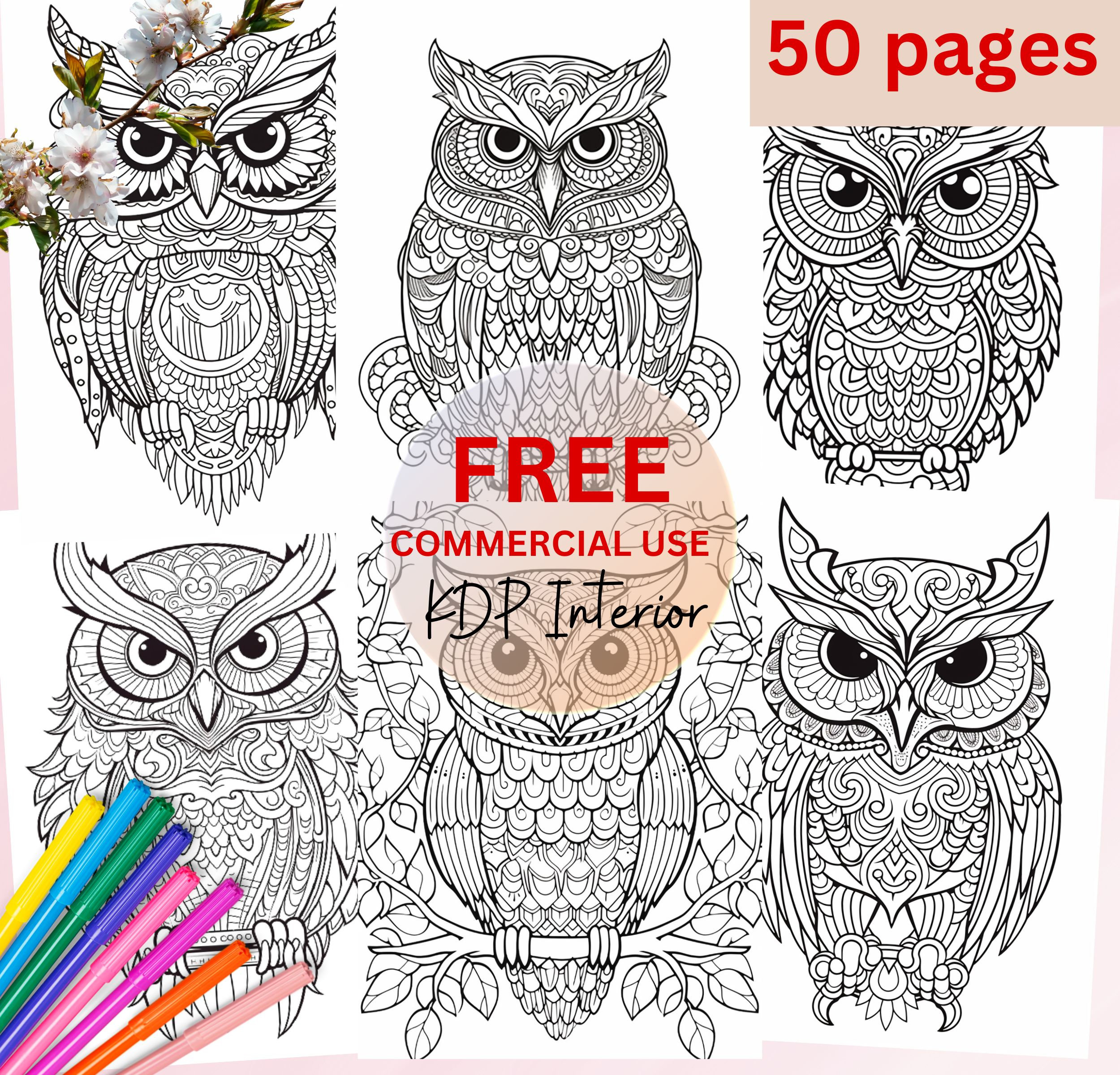 Printable Owl Mandala Coloring Pages for Kids and Adults, Bird , KDP ...