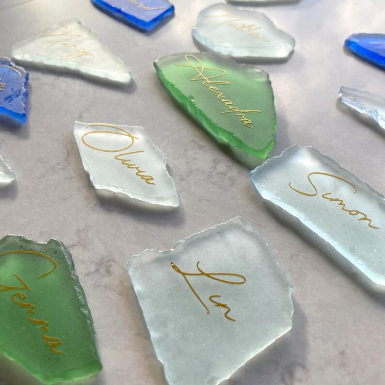 Sea Glass Name Place Card for Wedding | Sea Glass Wedding Decor ...