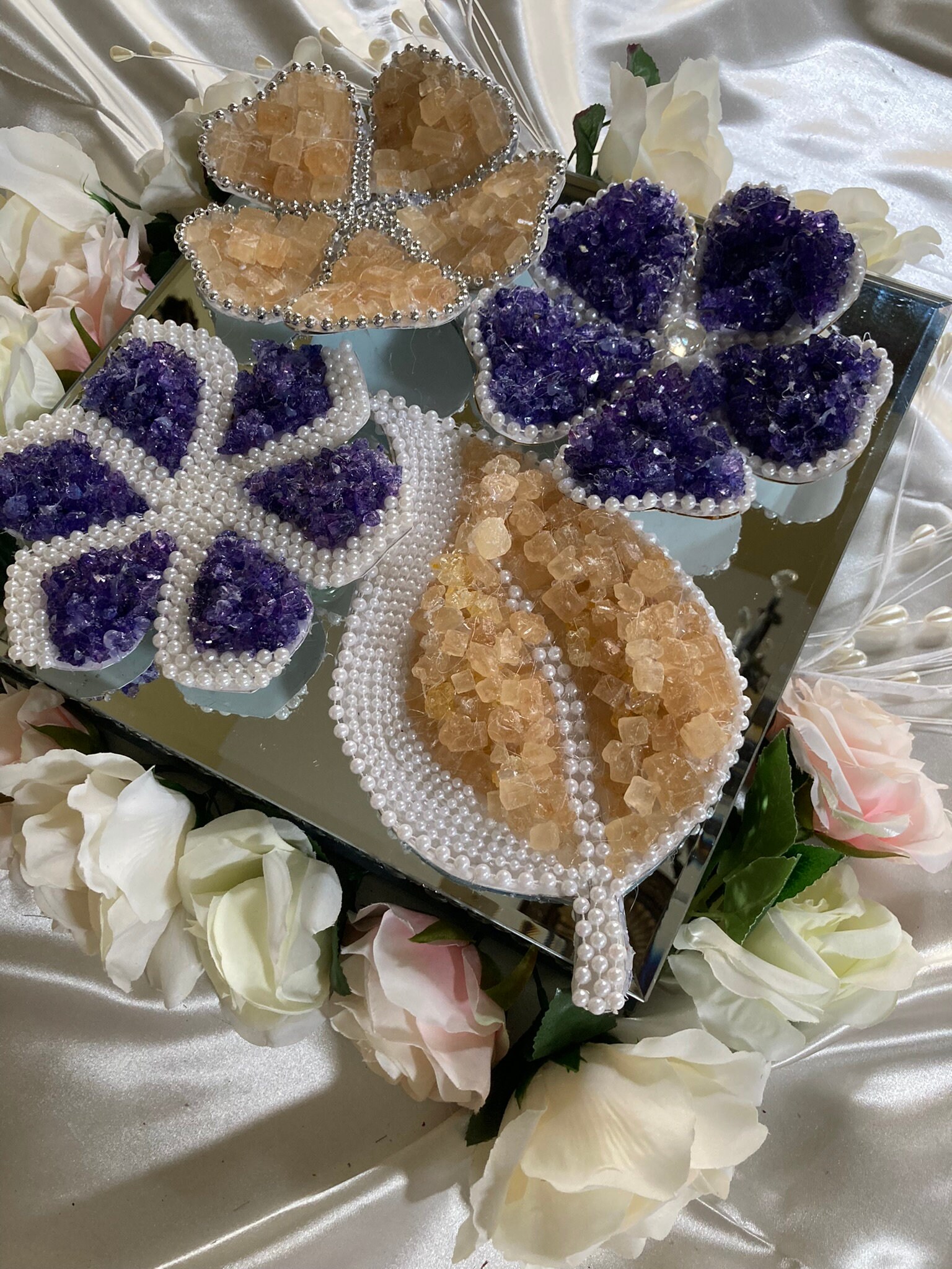 Sofreh Aghd Color Nabat Flowers and Leaf Set for Persian Wedding: 4 Piece Purple and Mocha - Etsy