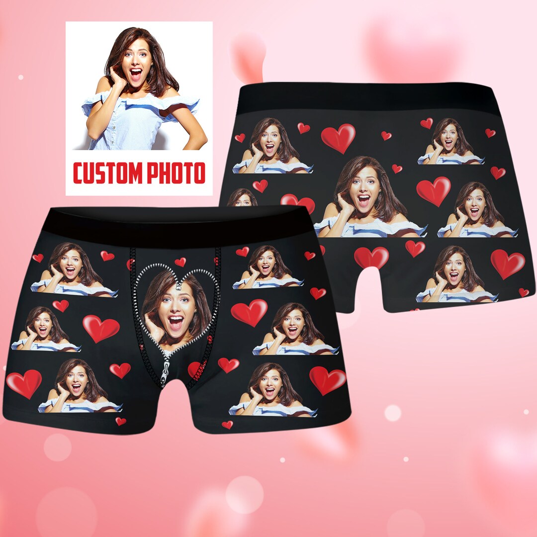 Personalized Boxers With Hearts, Custom Men Underwear With Photo, Funny ...