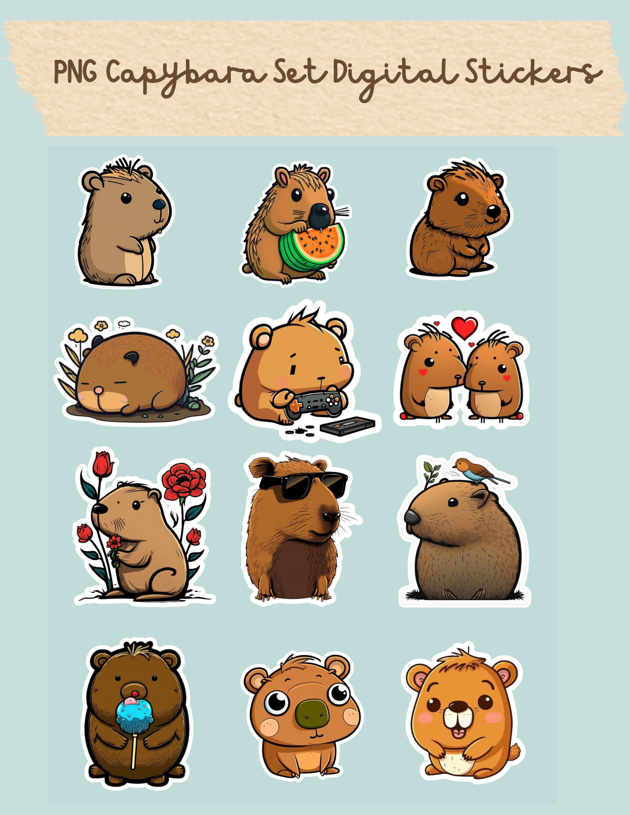 Capybara Digital Stickers Capybara Set Cute Capybara Clipart PNG - Etsy
