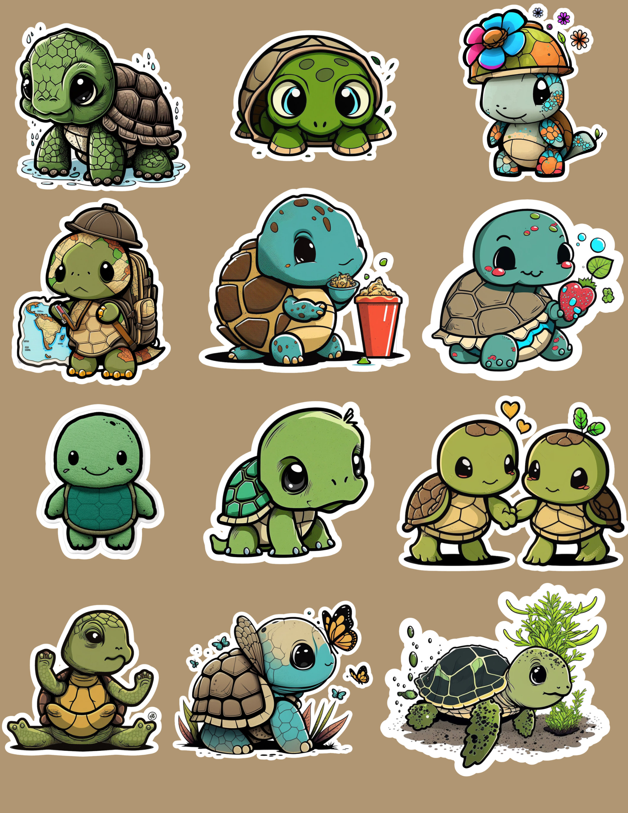 Digital Sticker Turtle Set Turtle Clipart Cute Turtle Stickers PNG - Etsy