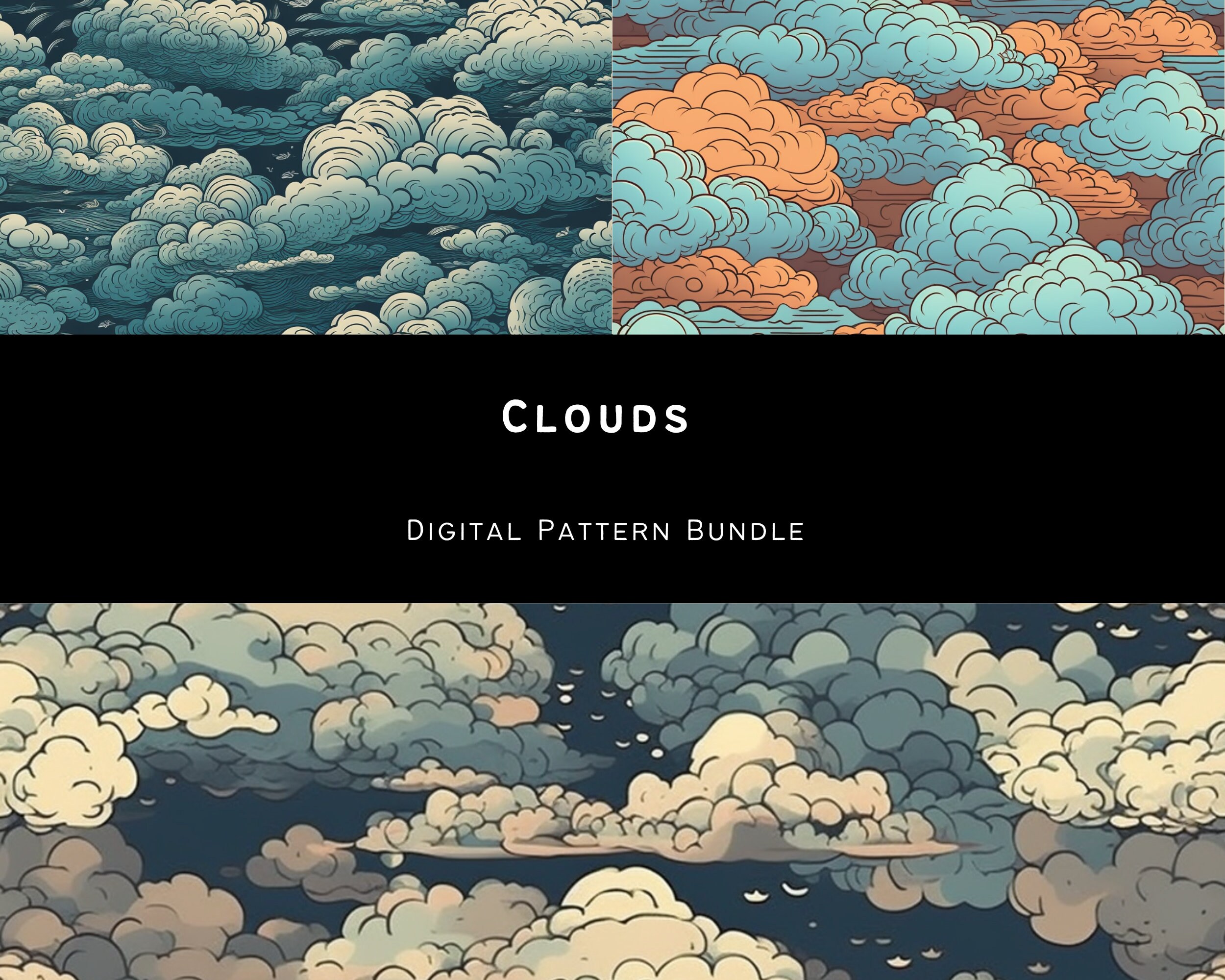 Seamless Clouds, Digital Paper, Sunny Sky, Repeating Pattern, Sunrise ...