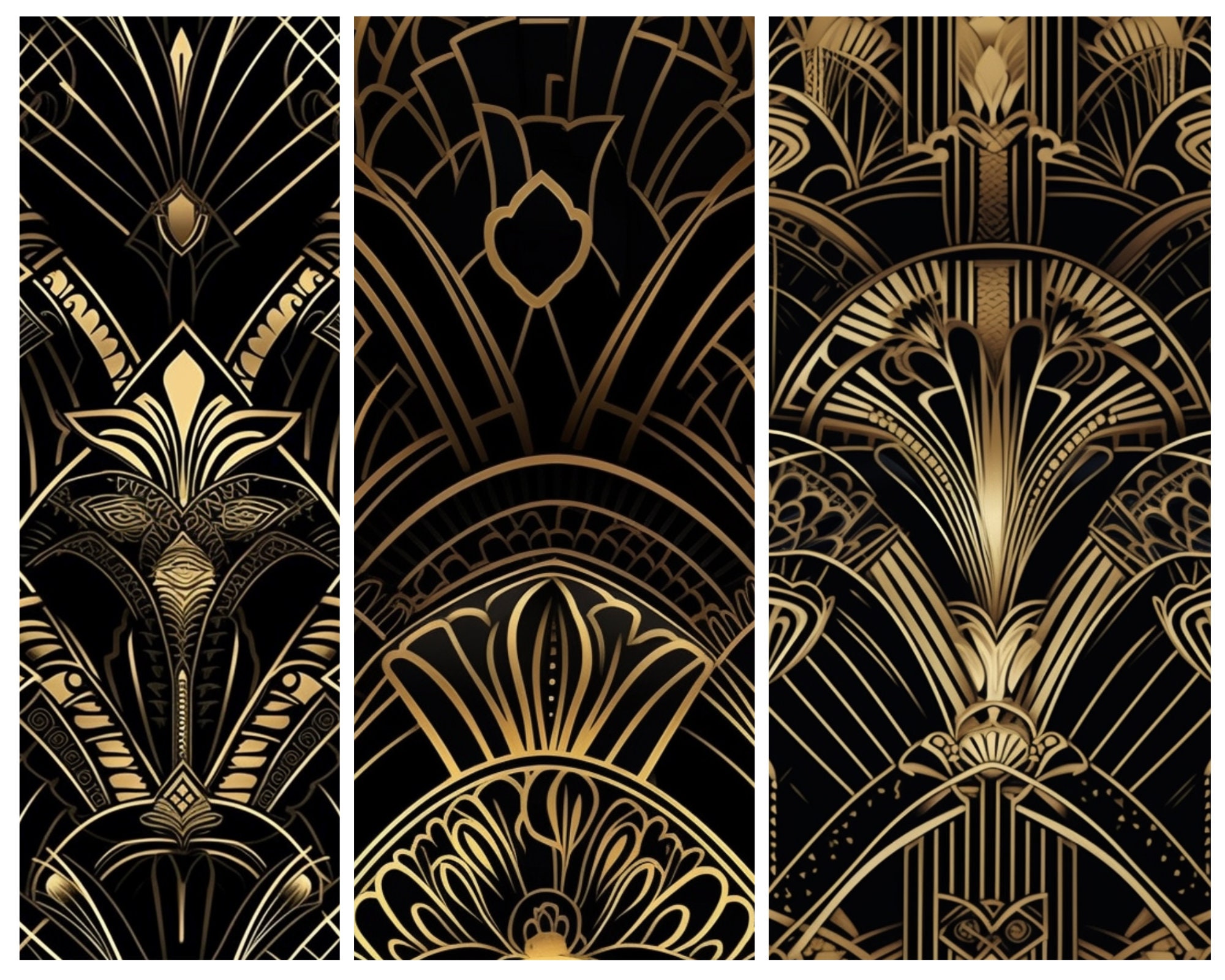 Art Deco Digital Paper, Seamless Retro Art Deco Patterns in Black and ...