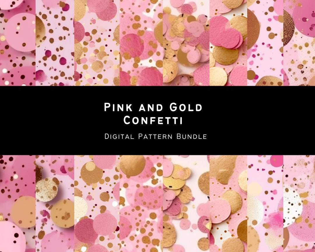 Pink and Gold Glitter Confetti Digital Paper, Pink and Gold Polka Dots ...