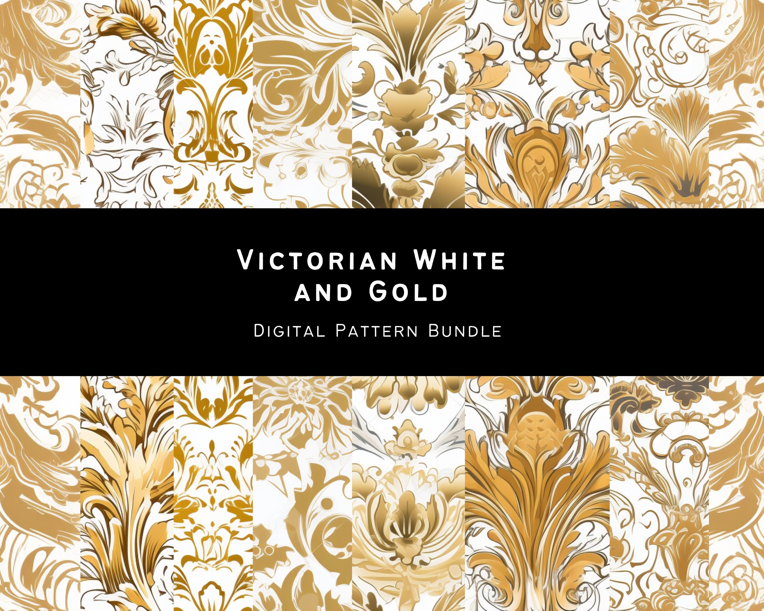 Victorian White and Gold Digital Pattern, Ornate Seamless Patterns With ...