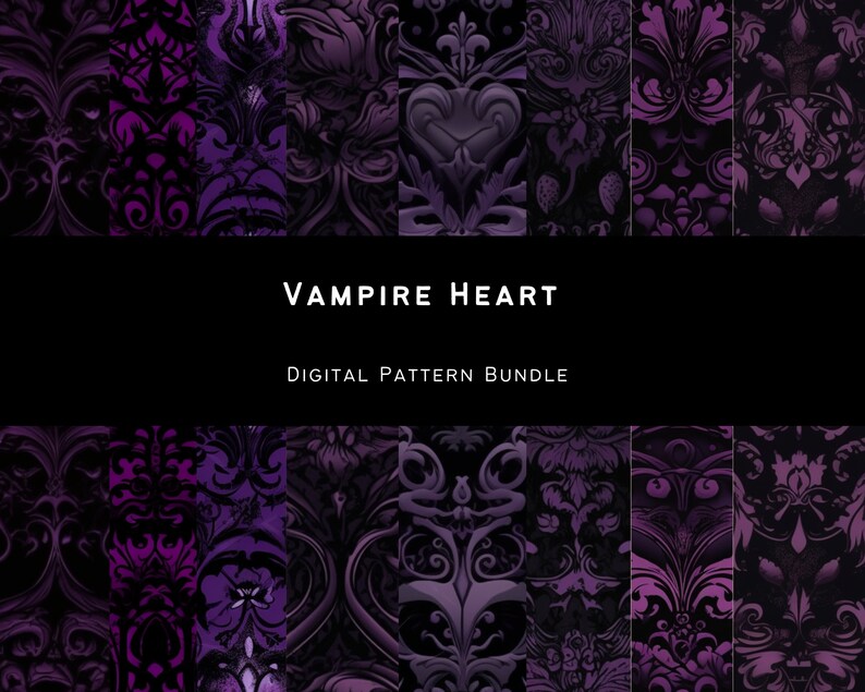 Vampire Heart Digital Paper, Halloween Seamless Digital Pattern Gothic ...