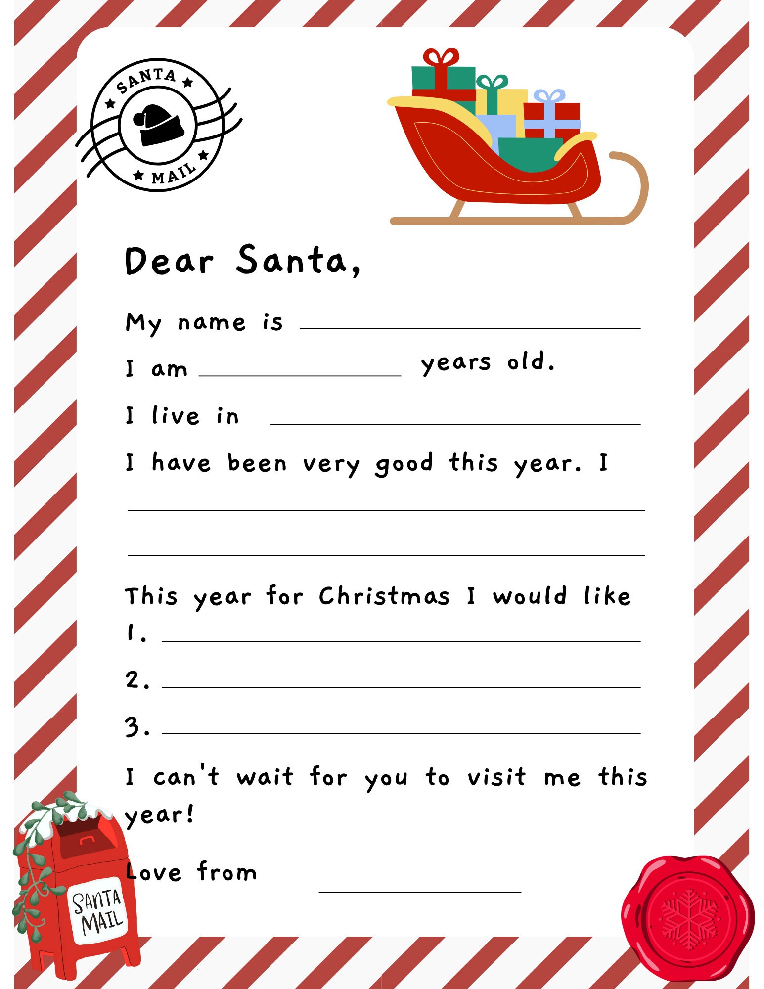 Letter to Santa PRINTABLE Kids Letter to Santa Christmas - Etsy