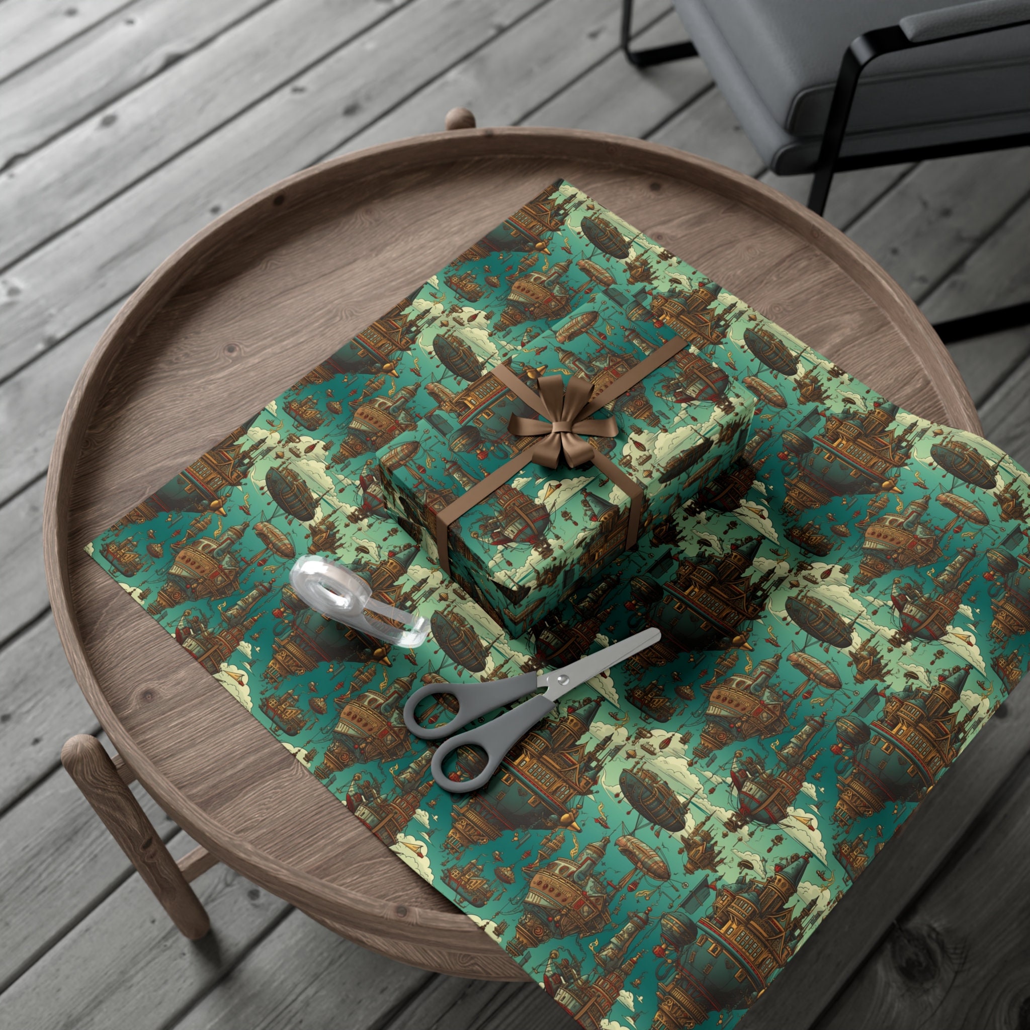 Steampunk Airships: Premium Gift Wrap - Decorative Repeating Pattern ...
