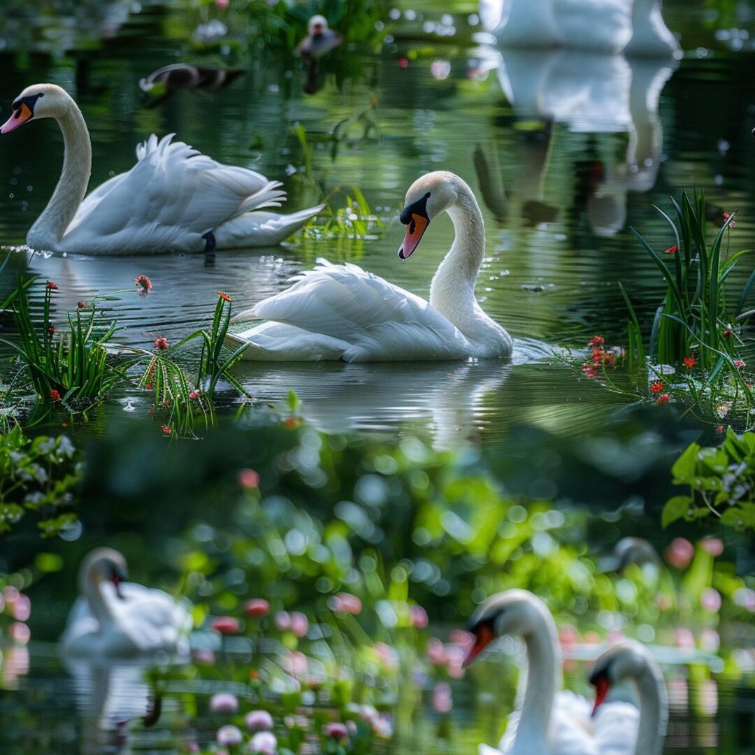 Serene Swans: Digital Seamless Tile Art - Perfect for Backgrounds and ...