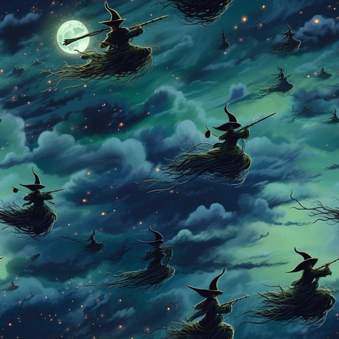 Flying Witches: Spooky Seamless Tile Art - Perfect for Backgrounds and ...